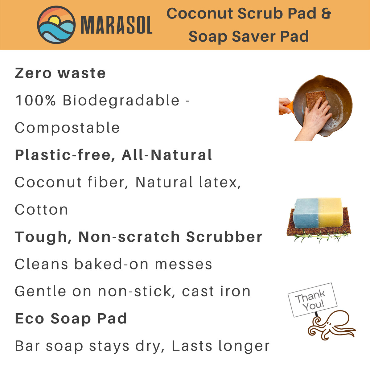 Marasol – Coconut Fiber Scrub Pad, Soap Rest (2-Pack) – Plastic Free ...